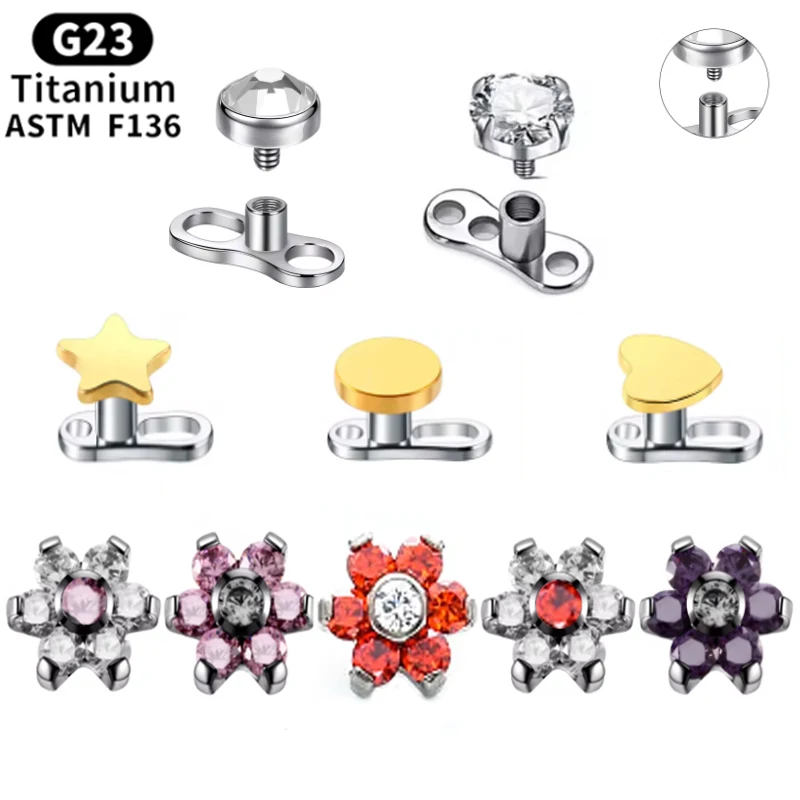 1Pc-G23-Titanium-Anchor-Dermal-Base-316L-crysal-Piercing-Flower ...
