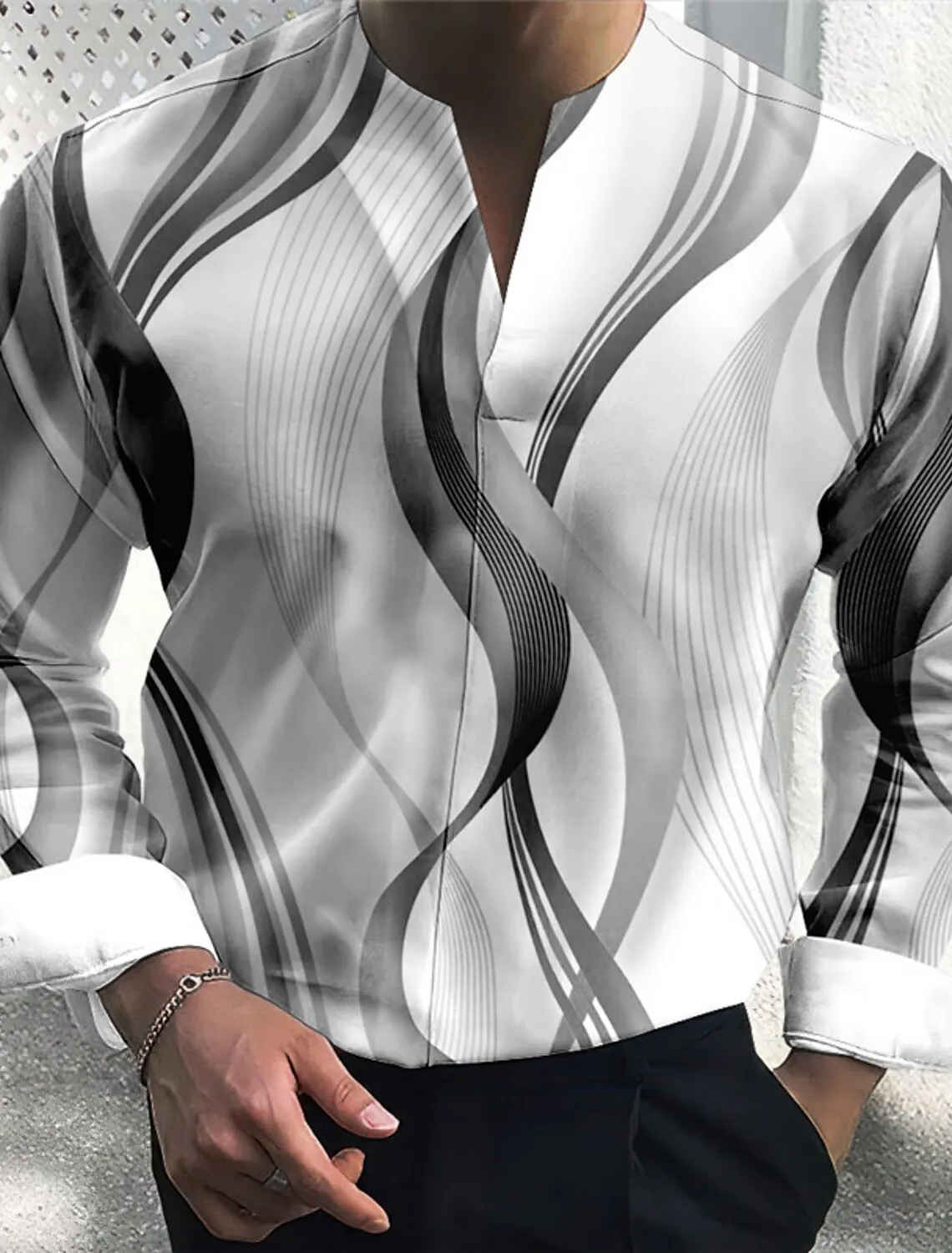 Men-s-Long-Sleeve-Shirt-Curve-Graphic-Print-Geometric-V-Neck-Outdoor ...