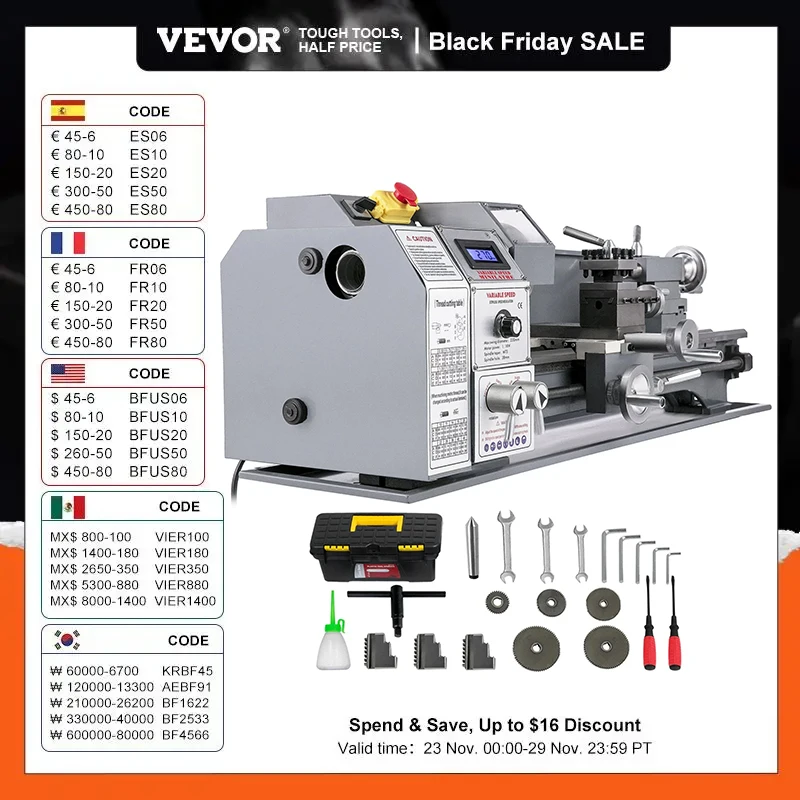 VEVOR-Mini-Metal-Lathe-Variable-Speed-550W-1100W-220V-110V-Benchtop ...
