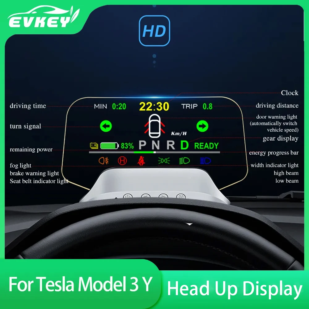 EVKEY Car Head Up Display Speedometer RPM Mirror Projector For Tesla ...