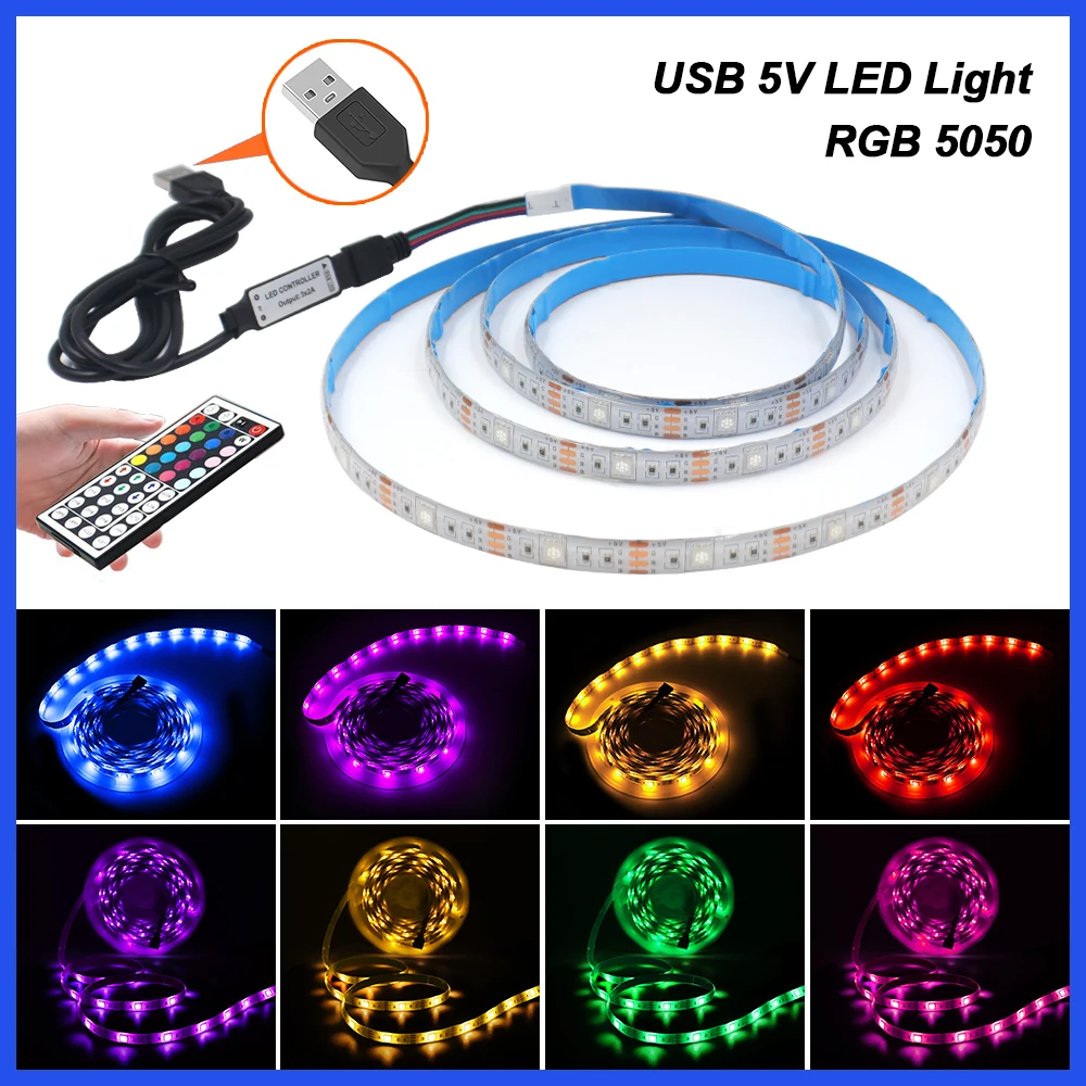 DC-5V-USB-RGB-LED-Strip-With-Remote-SMD-5050-White-Black-PCB-Room-Luces ...