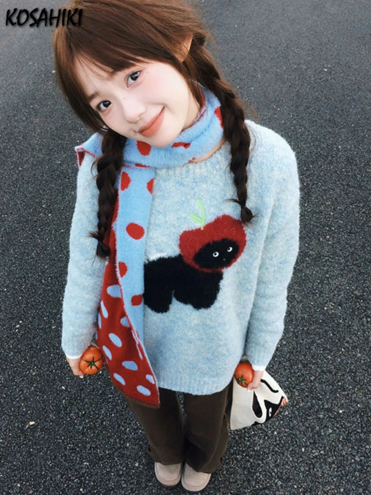 Camisolas-jacquard-vintage-dos-desenhos-animados-para-mulheres-Preppy ...