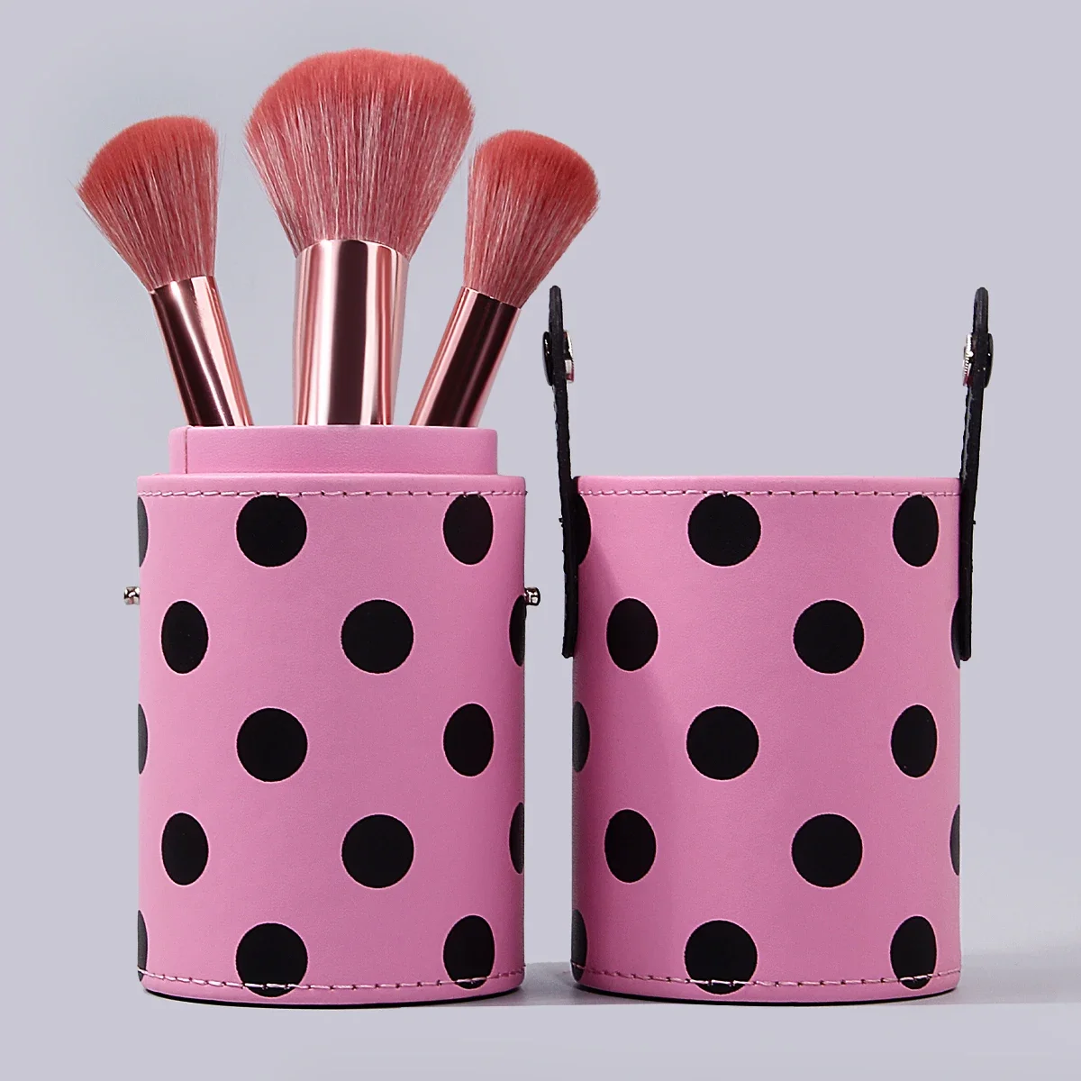 High-quality polka dot pink PU makeup brush storage bucket, large ...