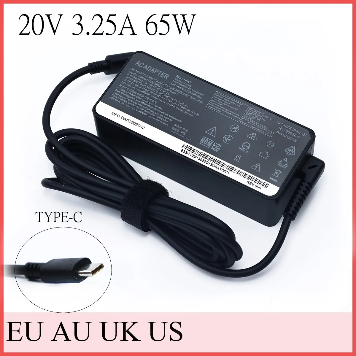 20V 3.25A 65W USB Type-C AC Laptop Power Adapter Charger For Lenovo ...