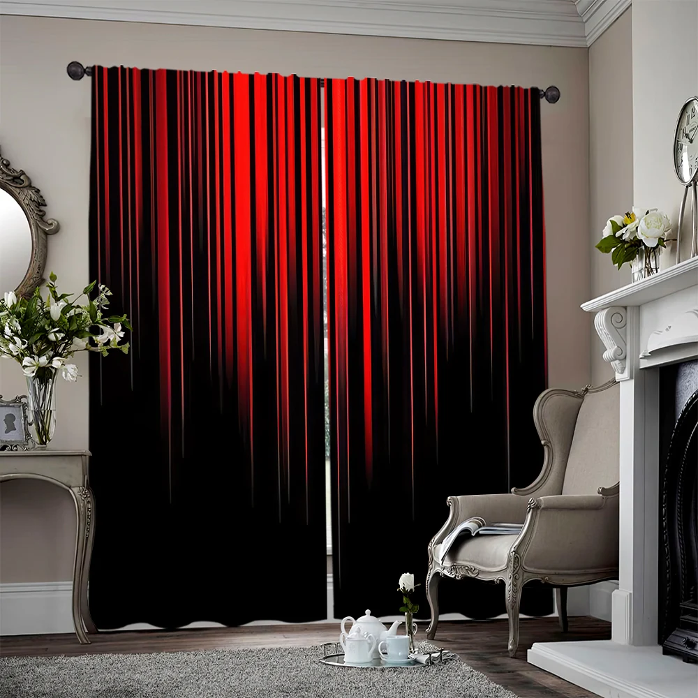 2pcs, spring summer Curtains Red black gradient stripe Art Digital ...