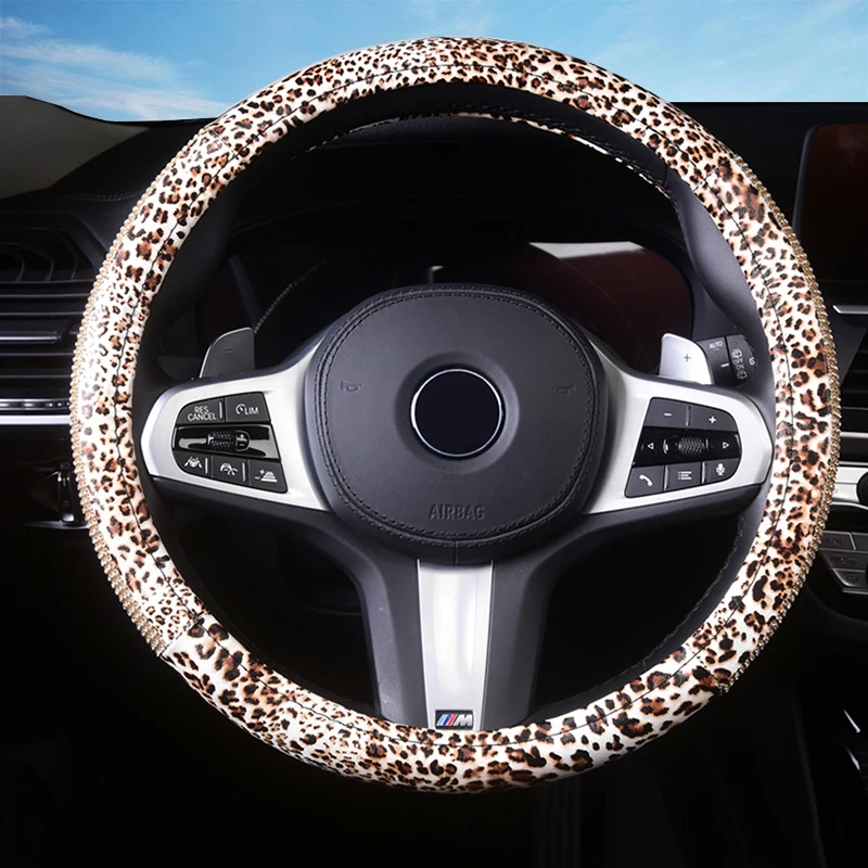 Bling-Rhinestones-Leopard-Pattern-Steering-Wheel-Covers-Leather ...