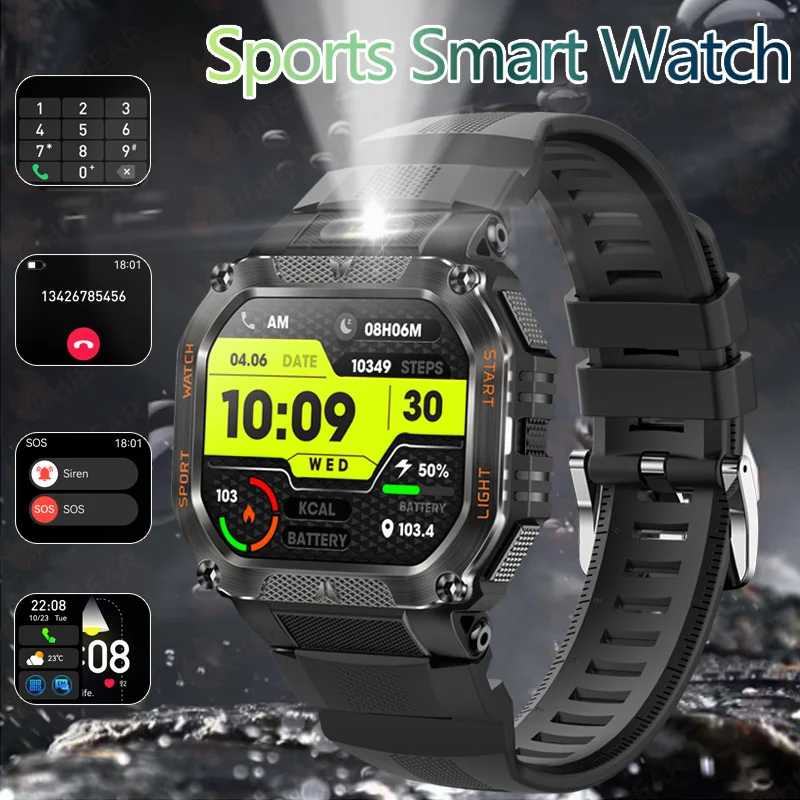 2025 New SmartWatch Men LED Flashlight Sports Outdoor Compass Bluetooth ...