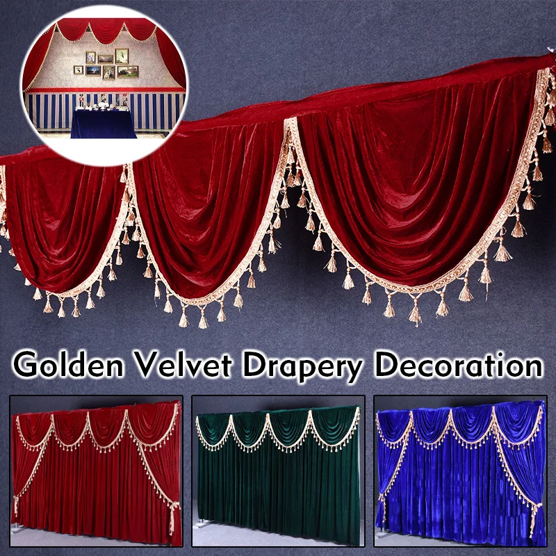 Golden-Fringed-Edge-Velvet-Valance-Curtains-Event-Party-Valance-Panel ...