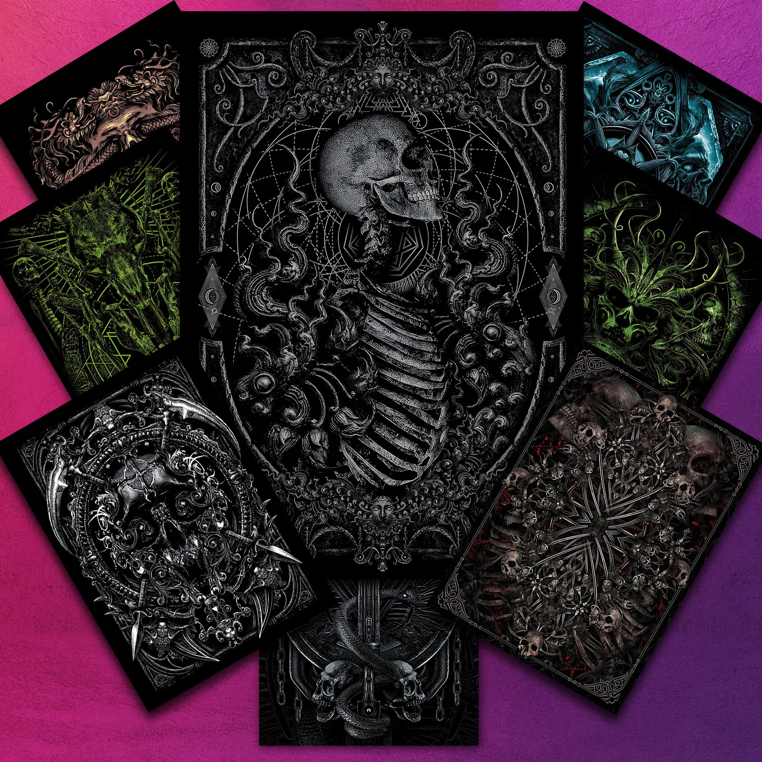 Indian-Wizard-Skull-And-Dragons-Abstract-Wall-Art-Canvas-Painting-Evil ...