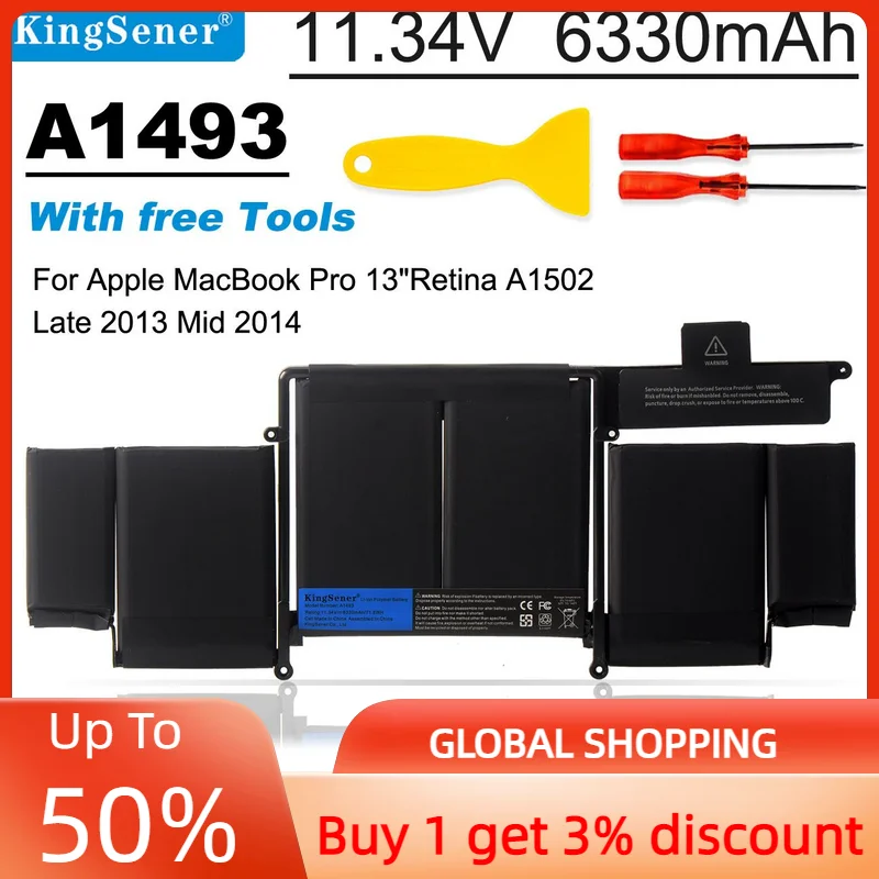KingSener A1493 Laptop Battery for Apple MacBook Pro 13" 2013 2014 ...