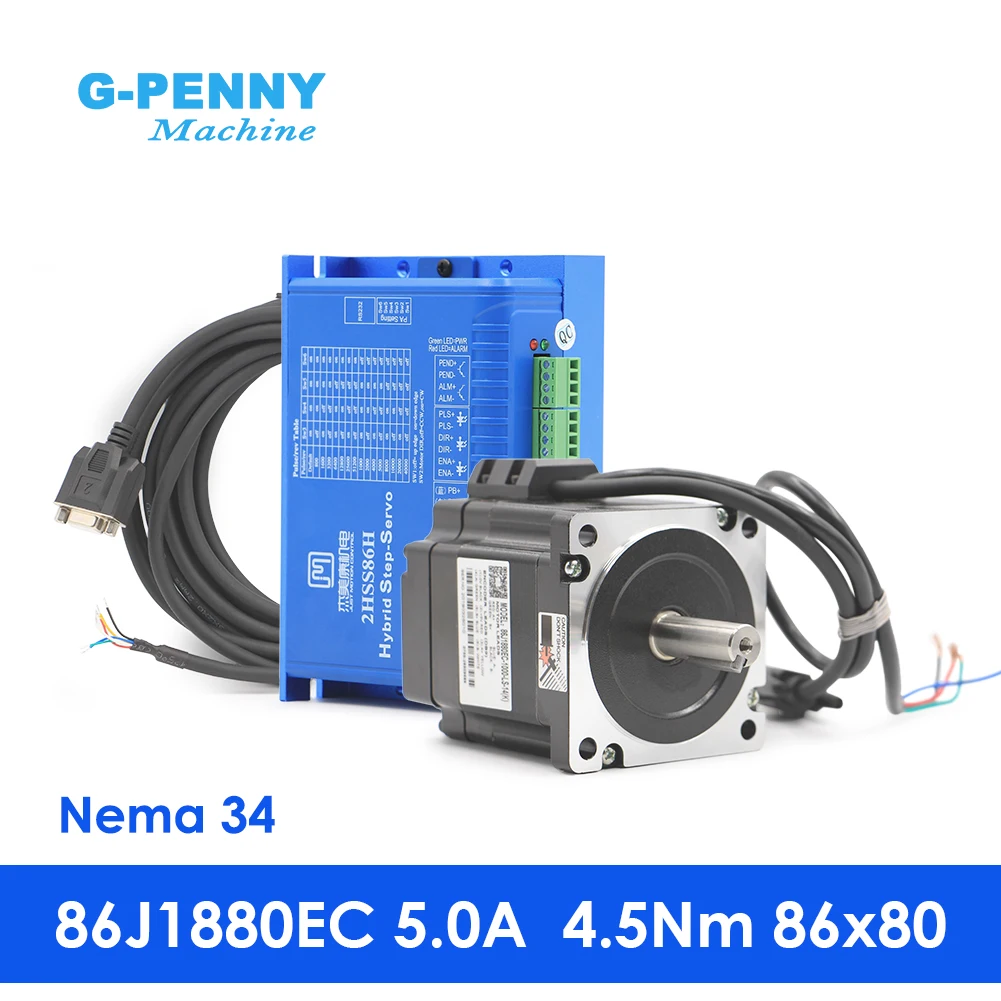 Nema 34 Closed Loop Stepper Motor 4.5nm 5a 642oz-in Hybrid Stepping ...