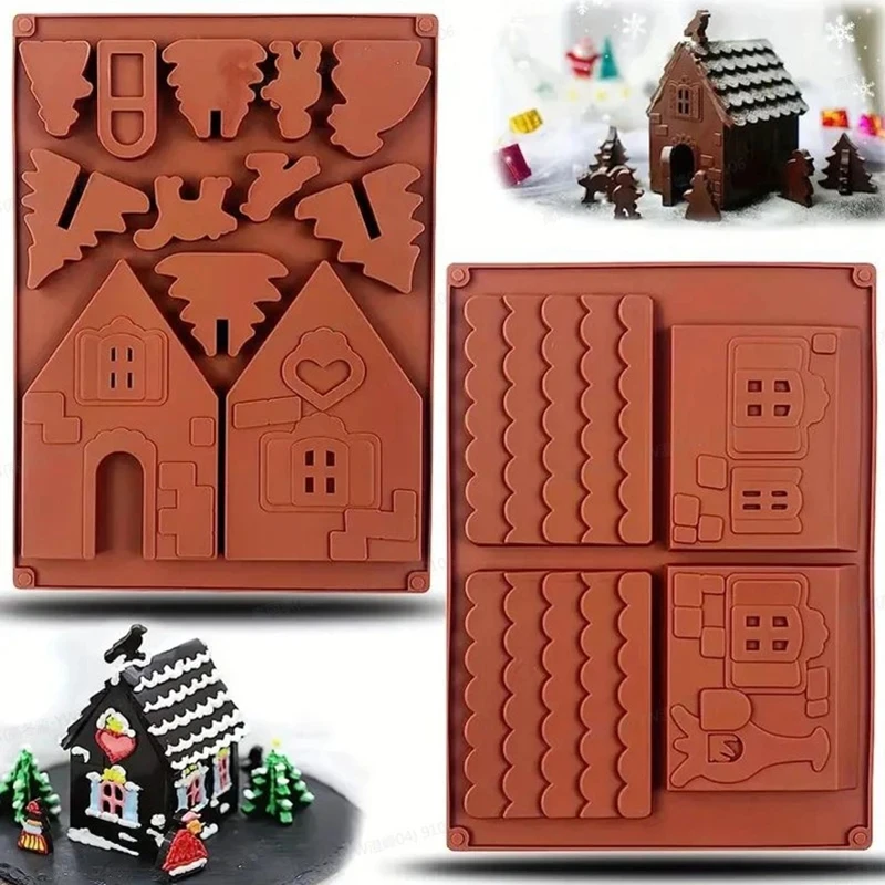 Gingerbread-House-Mold-Kit-Christmas-Chocolate-Silicone-Mold-3D-Cookie ...