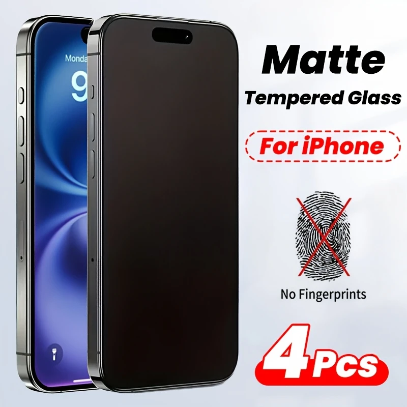 4Pcs Matte Tempered Glass For iPhone 16 15 13 14 Pro Max 15 14 Plus ...