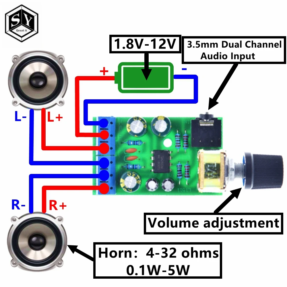 1pcs Tda2822m 2.0 Stereo Audio Amplifier Board Dual Channel Amp Aux ...