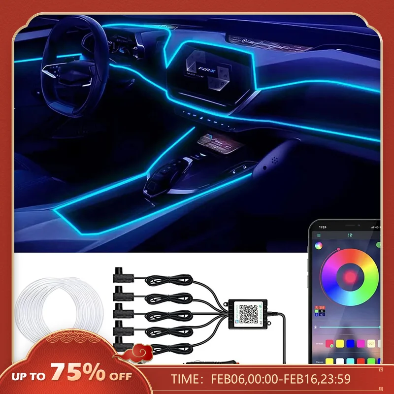Neon-Car-LED-Interior-Lights-RGB-Ambient-Light-Fiber-Optic-Kit-With-APP ...