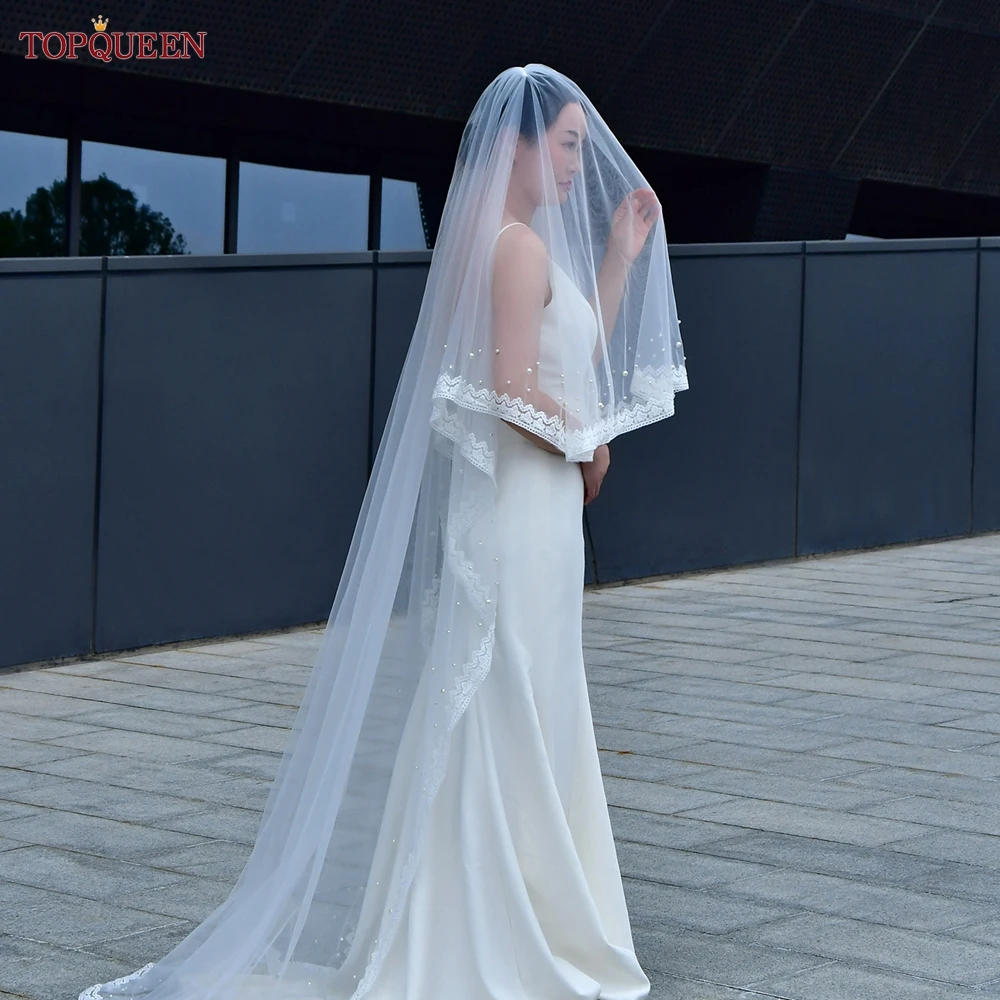 TOPQUEEN-V164-Real-Photos-Wedding-Veil-2-Layers-Sequins-Lace-3-Meters ...