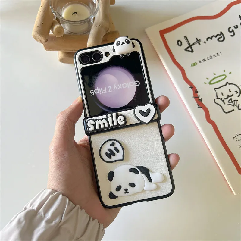 Fashion 3D Cartoon Cute Smile Panda White Leather Phone Case For ...