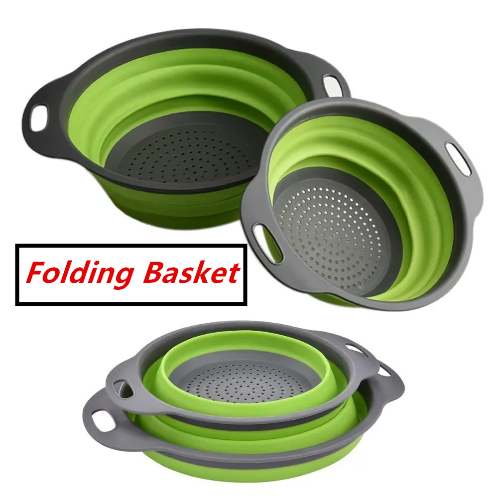 Silicone-Food-Drain-Basket-Round-Folding-Vegetable-Fruit-Washing-Drain ...