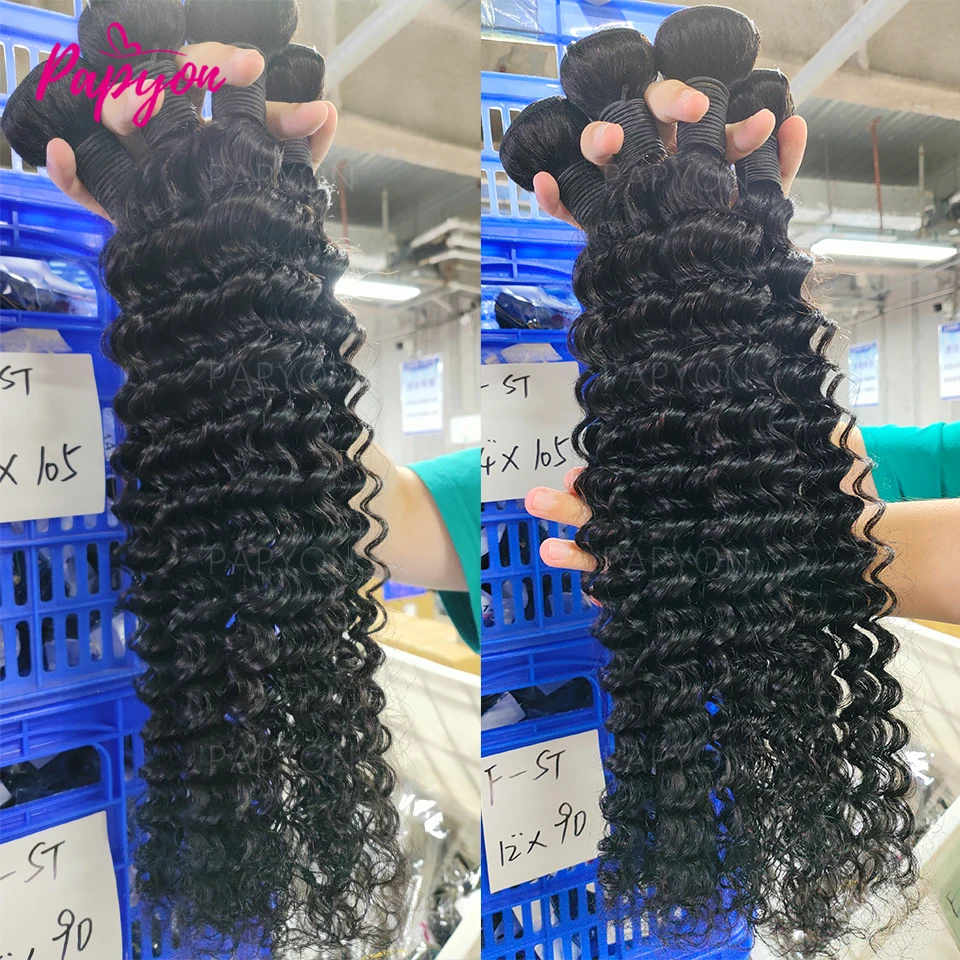 Extensiones de cabello humano peruano de onda profunda 12A, 1/3/4 Uds ...