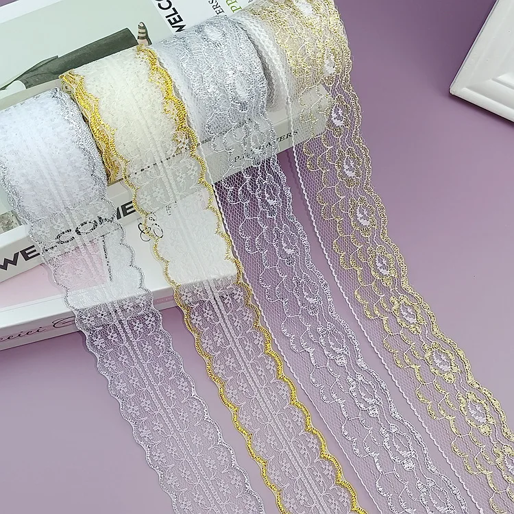 Embroidery Lace Fabric Sewing | Polyester Clothing Underwear - Gold ...