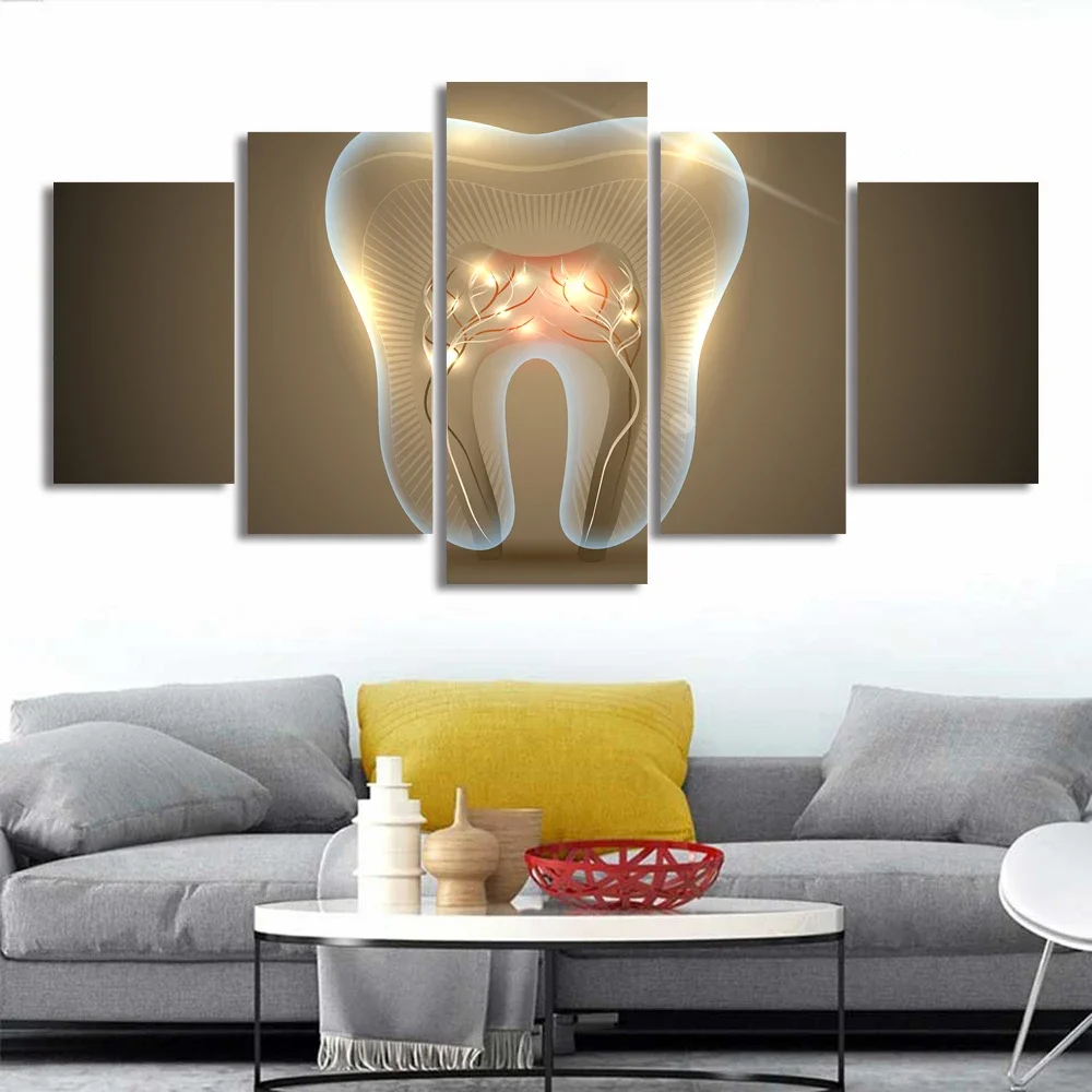 5-Panel-Geometric-Tooth-Dental-X-Ray-Canvas-Painting-Wall-Art-Shining ...