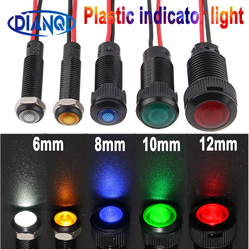 1-5pcs-6-8-10-12mm-LED-Indicator-Light-Plastic-Black-Signal-Dot-Lamp ...