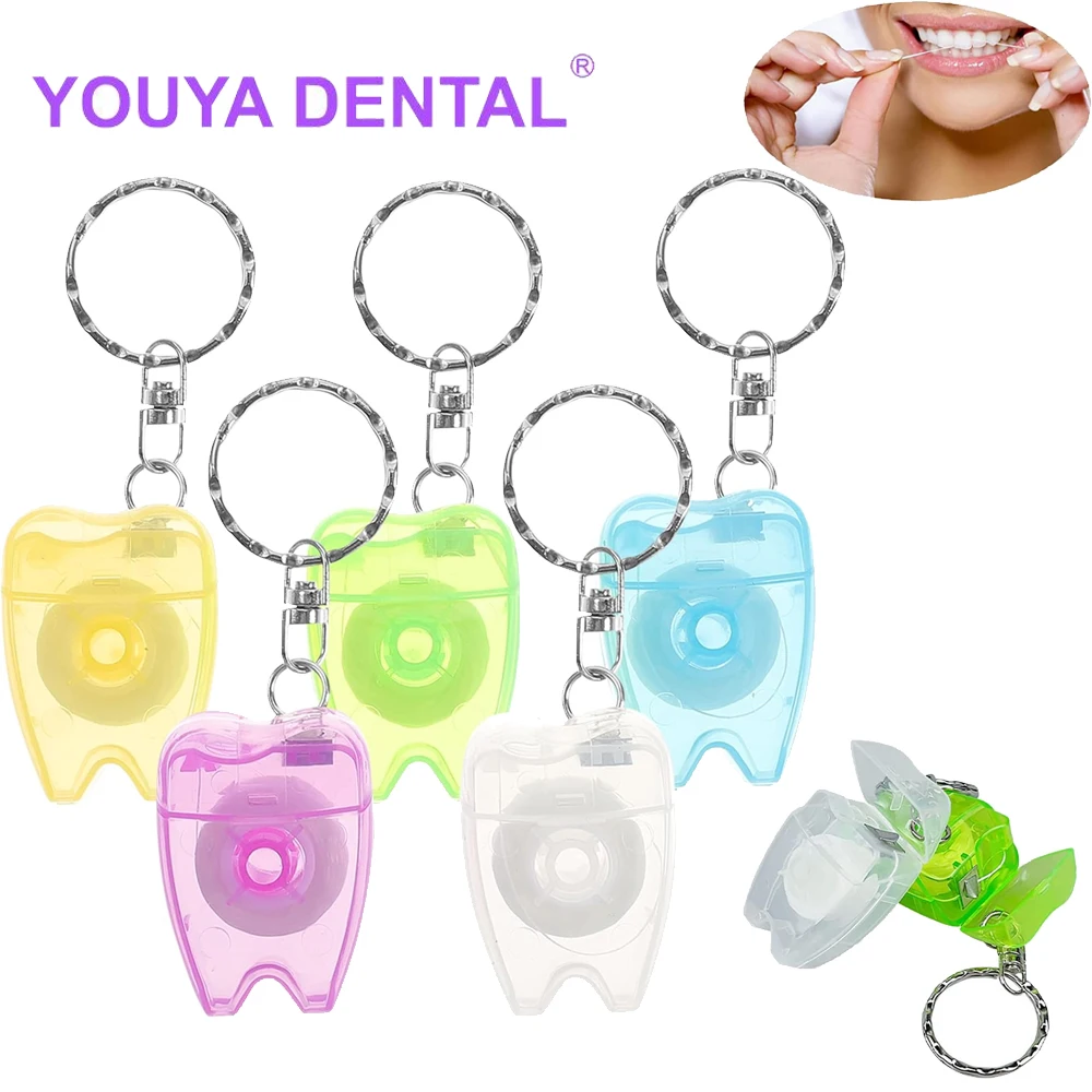 100Pcs-Cleaning-Dental-Floss-Mini-Tooth-Shaped-Key-Chain-Flat-Line ...