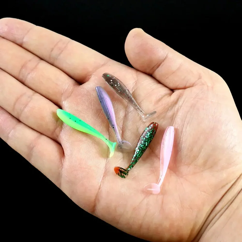 50pcs Mini Soft Fishing Lures, T-tail Worm Lure, Silicone Artificial ...