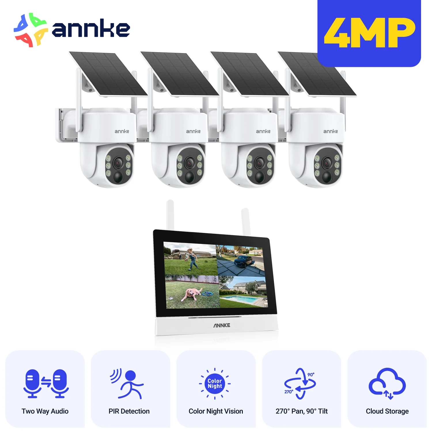 Annke 4MP 4PCS solar Wireless security cameras Video Surveillance Kit ...