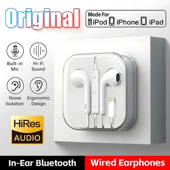 Original Headphones For Apple iPhone 14 Wired Bluetooth Earphones 13 12 ...