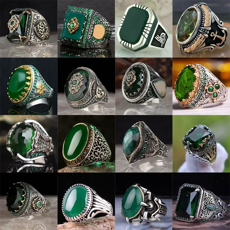 New-European-and-American-Green-Gem-Inlaid-Men-s-Luxury-Ring ...