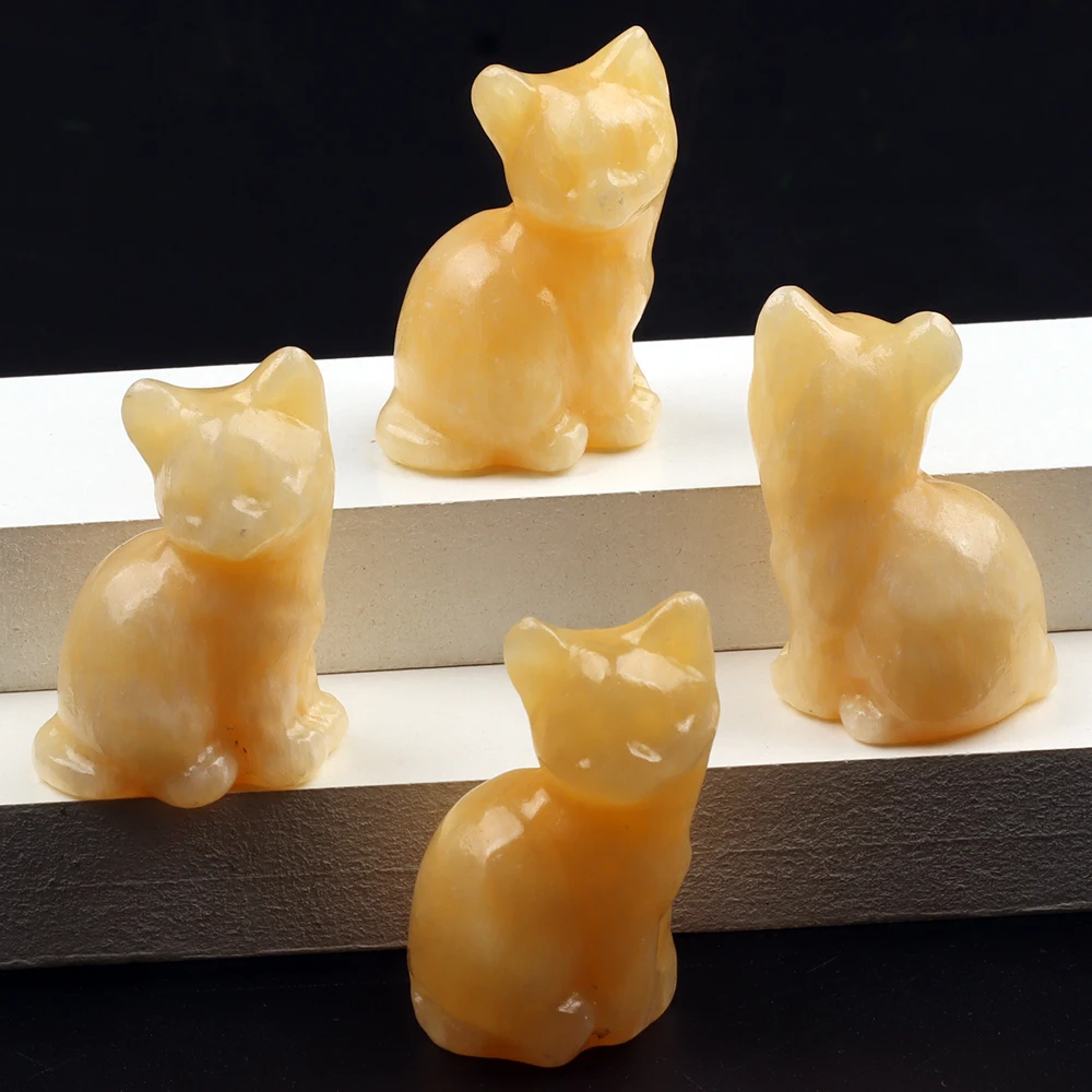 Yellow Jade Cat Figurine, Natural Stone, Hand Carved Jade Mini Kitten ...