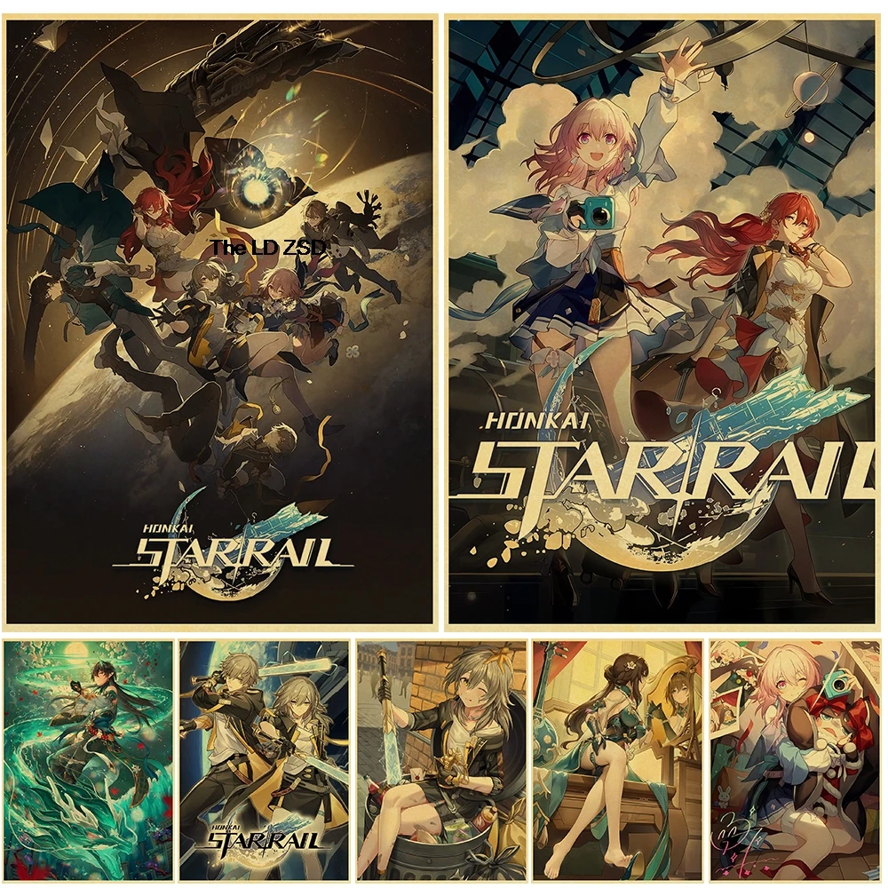 Honkai-Star-Rail-Posters-Prints-Living-Vintage-Kraft-Paper-Living-Bar ...