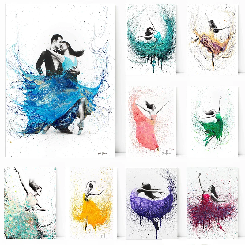 Abstract-Dancing-Girl-Figure-Watercolor-Canvas-Painting-Modern-Dancer ...