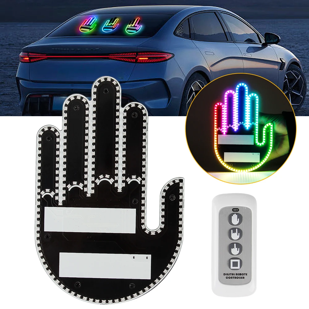 Creative-Fun-Gesture-Light-Car-LED-Finger-Road-Rage-Signs-With-Remote ...