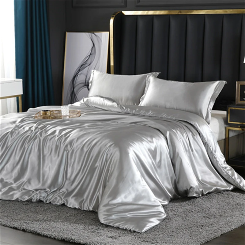 High-end Blending Natural Mulberry Silk Bedding Set Luxury Silky Queen ...