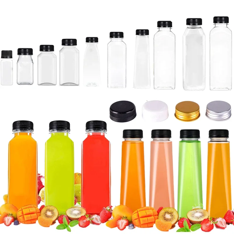 20pcs-Empty-60-500ML-Reusable-Plastic-Juice-Bottles-Clear-Water-Bottle-w-Caps-Juicing-Drinks ...