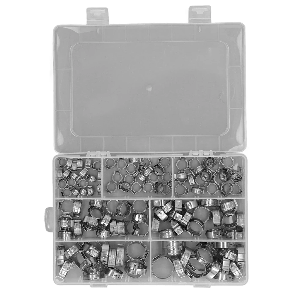 130-Pcs-Single-Ear-Hose-Clamps-Stainless-Steel-Fuel-Pipe-Clamps ...
