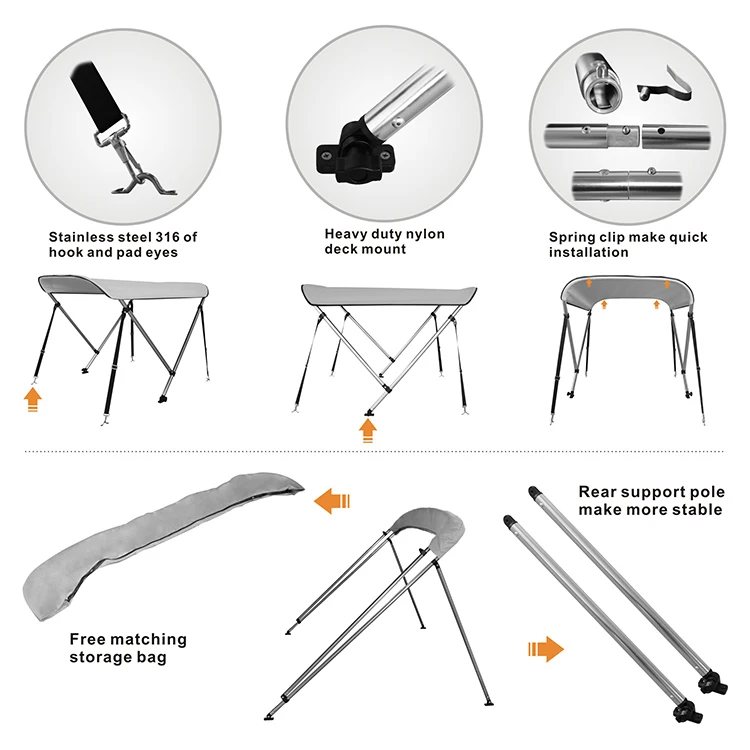Folding Bimini Top Hinge Bimini Tops For Boat 2 Bow Portable Foldable ...