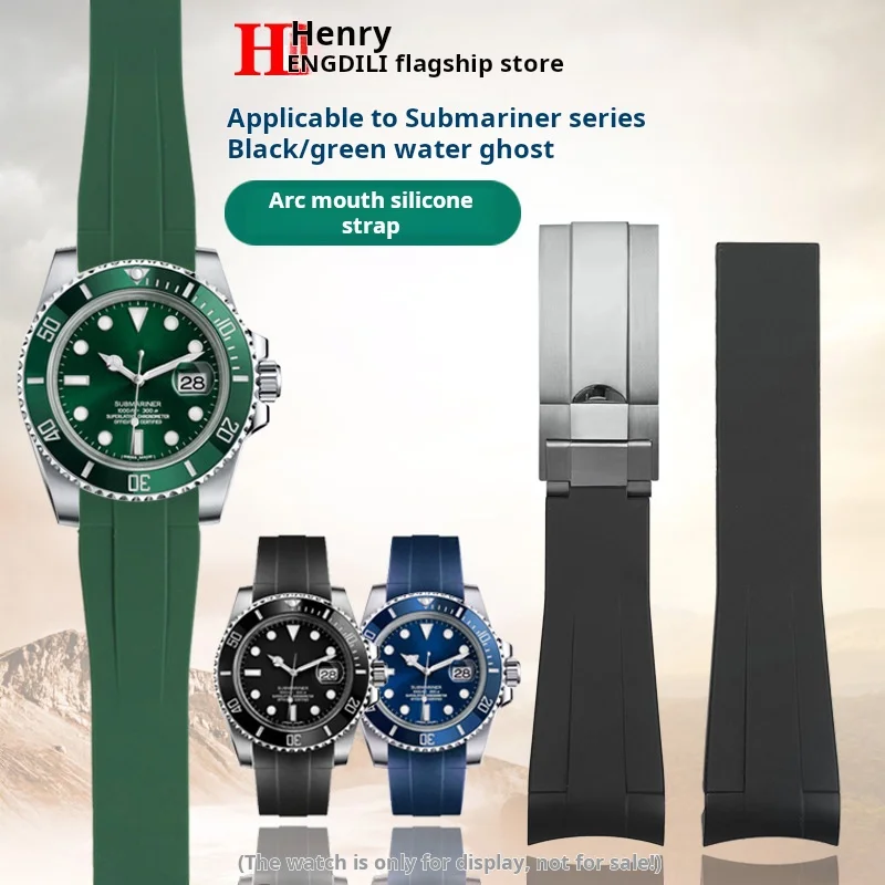 20mm 21 Curved Arc men Bracelet For Rolex Ghost Submariner Rubber Gmt ...