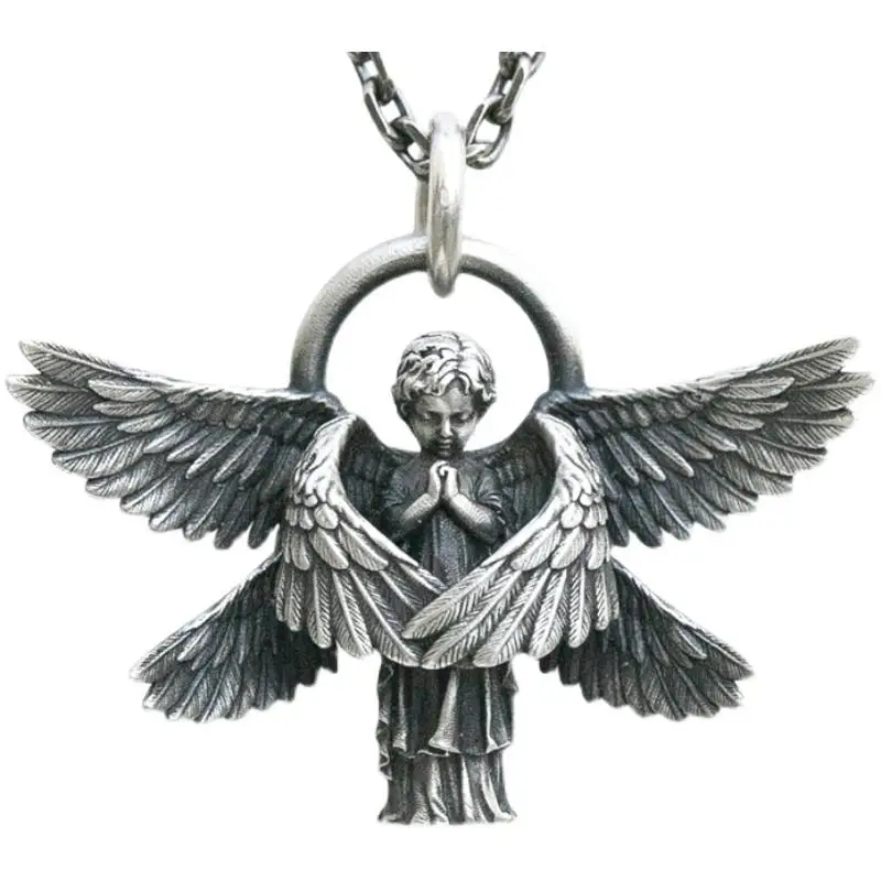Classic Angel Pendant Necklace Handmade Seraph Prayer Pendant Long ...