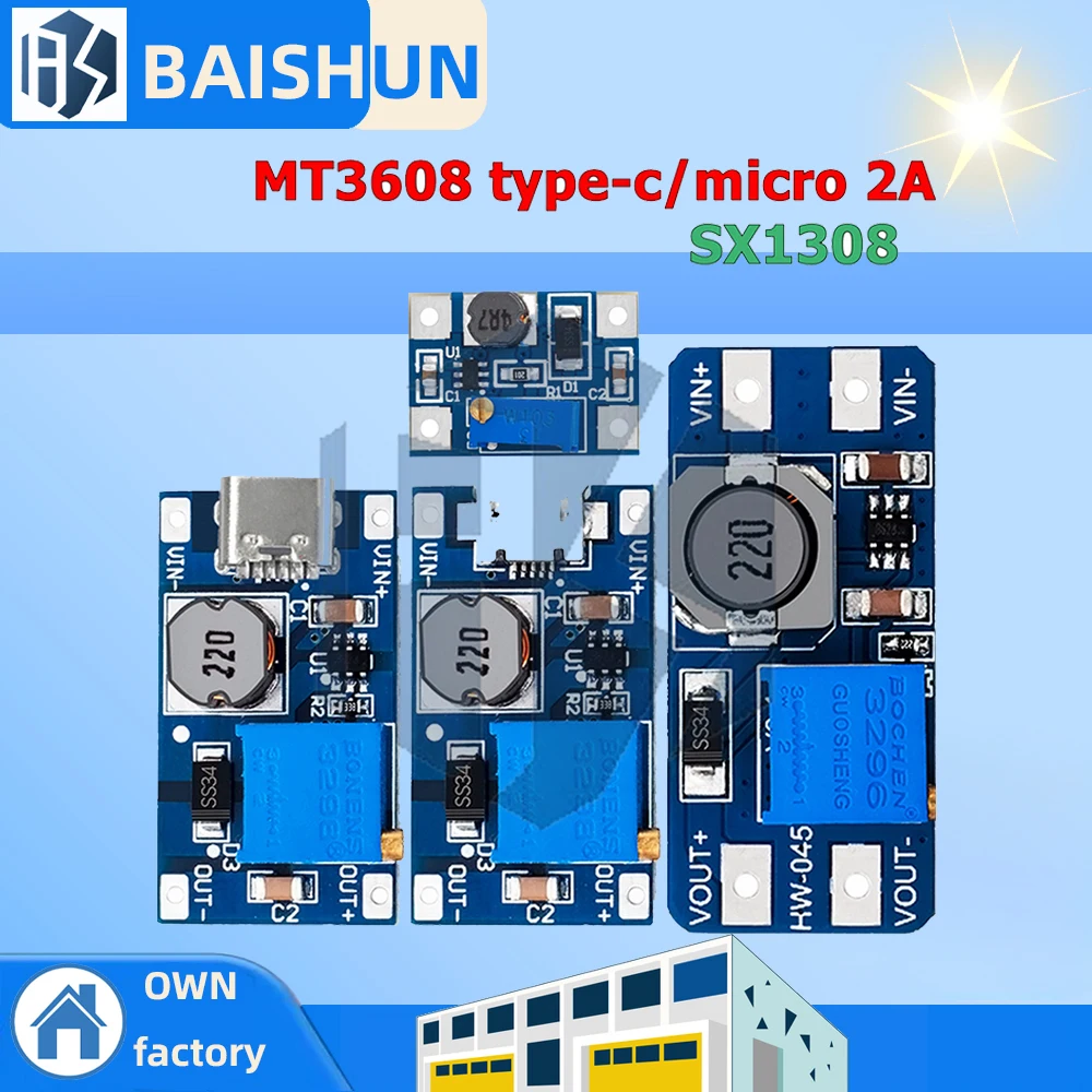 MT3608 type-c/micro 2A Max DC-DC Step Up Power Module Booster Power ...