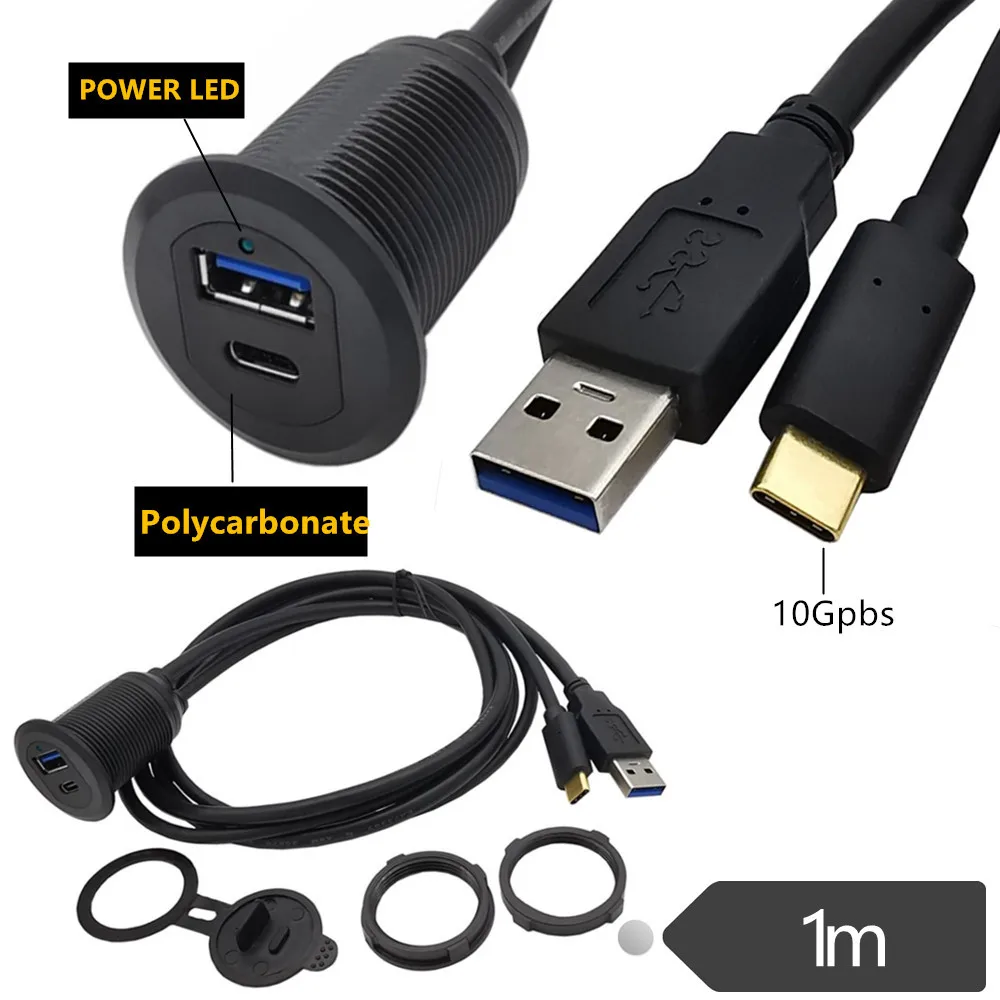 Waterproof USB adapter 3.1 USB C&, USB3.0 female Extension cable AUX ...