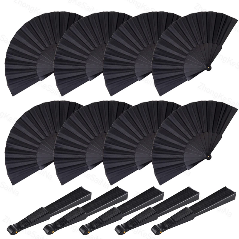 20/10 Pcs Black Handheld Folding Fan Chinese Cloth Fabric Fan Summer ...