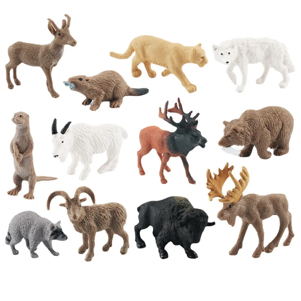 12Pcs-Mini-North-American-Animals-Figures-Set-PVC-Elk-Wolf-Beaver-Lion ...