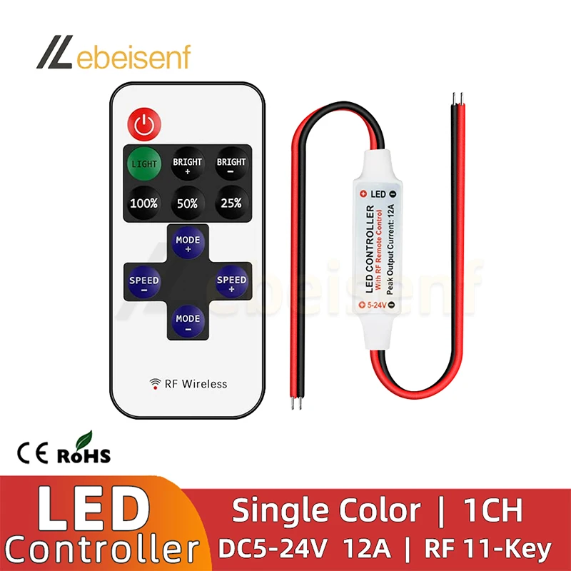 Mini-LED-Lighting-Controller-Monochrome-Dimmer-12A-with-11-Button-RF ...