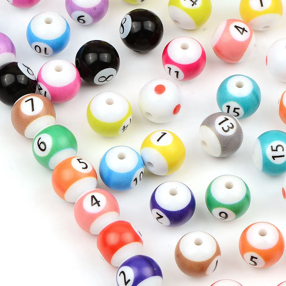 10pcs 1.6cm Random Color Mix Billiard Ball Shape Round Acrylic Beads ...