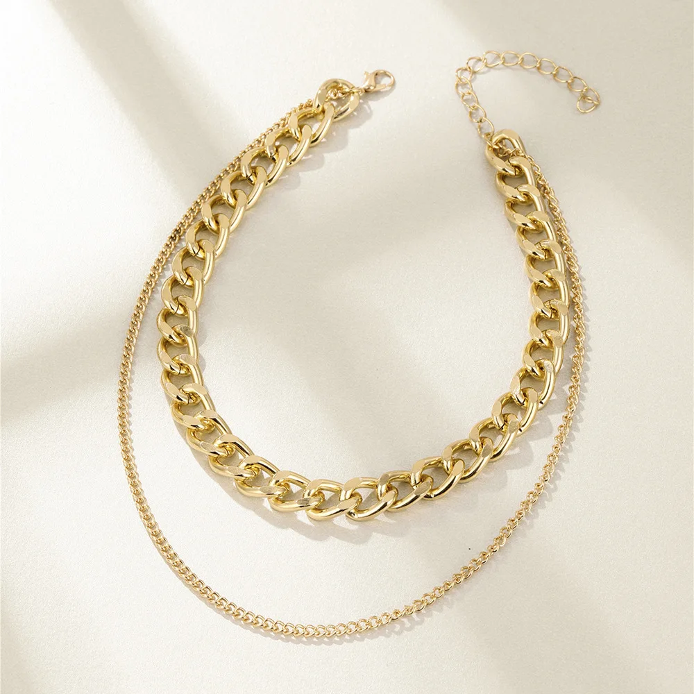 Multilayer Thick Short Clavicle Necklace Men's Retro Simple Gold Color ...
