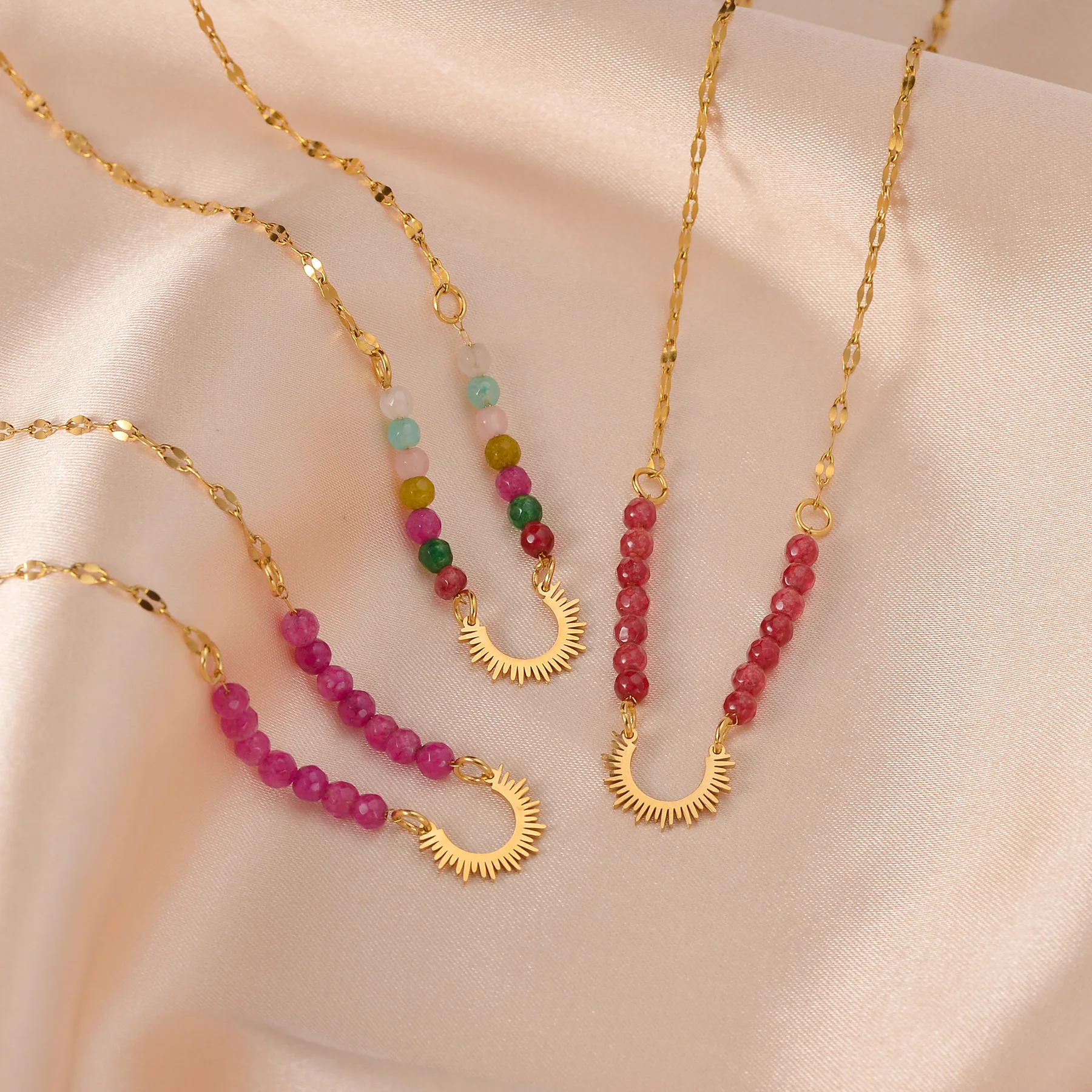 Sun Shape Pendant Necklace High-End Stainless Steel Jewelry Gold Color ...