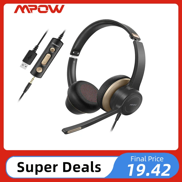 노트북이어폰 Mpow HC6 USB 유선 헤드셋 3.5mm 온 이어 컴퓨터 헤드폰 (마이크 포함) Skype 콜 센터 헤드셋 ...